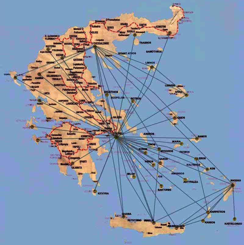 Χάρτης ελληνικών αεροδρομίων